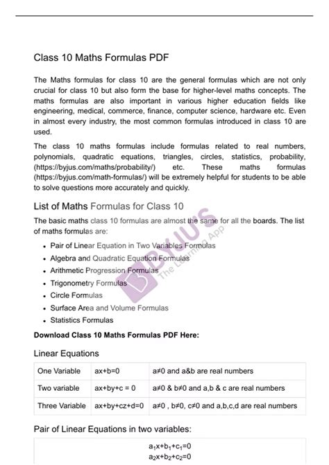Maths Formulas For Class 10th Mathematics Stuvia Us