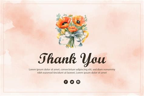 수채화 꽃 감사 카드 템플릿 프리미엄 Psd 파일