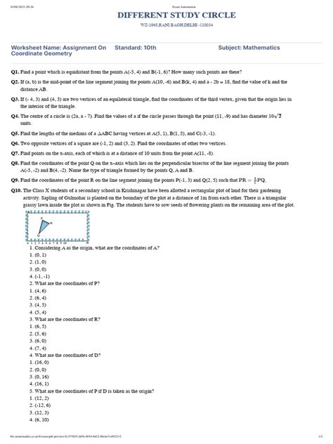Assignment On Coordinate Geometry Pdf Rectangle Triangle