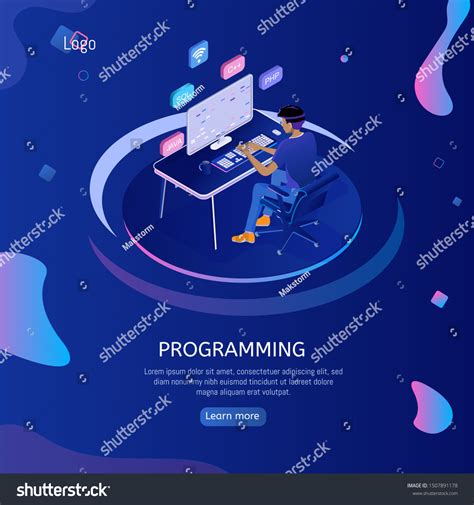 Programmer Isometric Character Programming Concept Web เวกเตอร์สต็อก