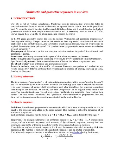 Arithmetic And Geometric Sequences In Our Lives Pdf Mathematics Sequence