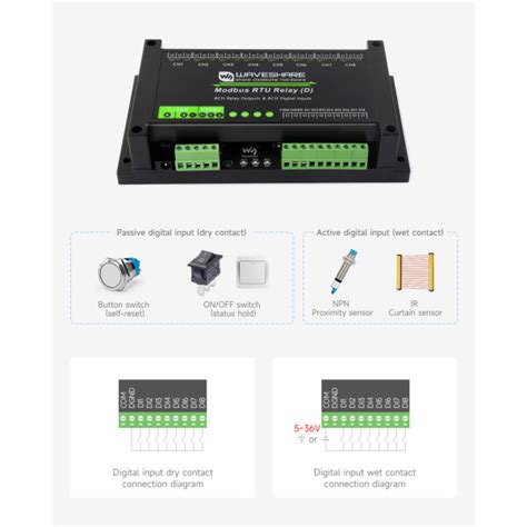 Waveshare Industrial Modbus Rtu 8ch Relay Module D With Digital Inp