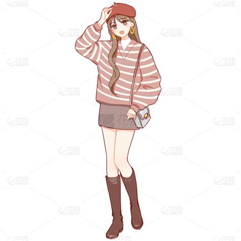 手绘 漫画风时尚穿搭人物插画贴纸9