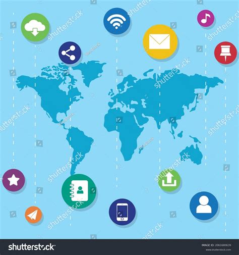 World Map Communication Icons Stock Vector Royalty Free 2061680639