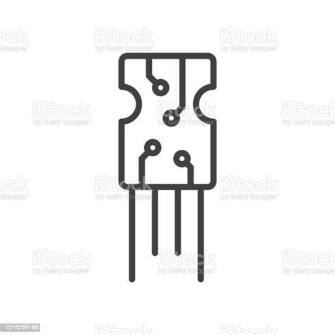 마이크로 칩 아이콘 모든 전자 보드의 일반적인 보기의 간단한 라인 그리기 한쪽에는 납땜 브래킷 순수한 흰색 배경에 격리된