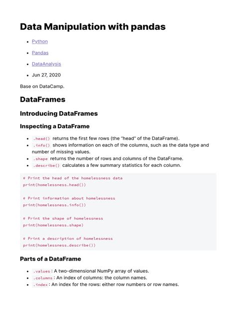 Data Manipulation With Pandas Yuleis Sandbox Pdf Array Data