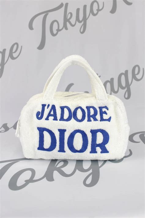 Christian Dior Jadore Dior Blue And White Terry Towel Boston Bag Monogram