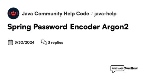 Spring Password Encoder Argon2 Java Community Help Code Learn