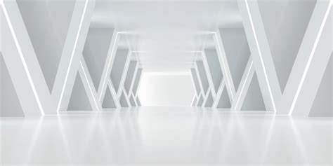 추상 미래 건축 디자인의 3d 렌더링 자동차 프리젠 테이션을위한 흰색 콘크리트 바닥 프리미엄 사진