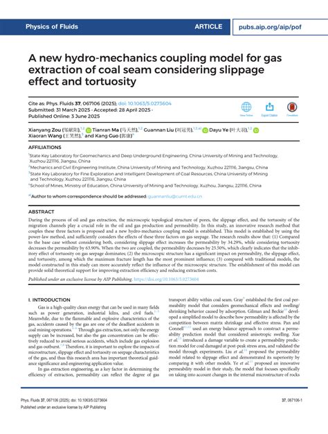 A New Hydro Mechanics Coupling Model For Gas Extraction Of Coal Seam Considering Slippage Effect