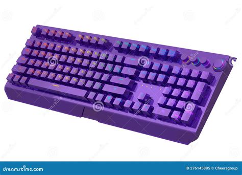 Realistic Computer Keyboard With Violet Chrome Texture Isolated On White Stock Illustration