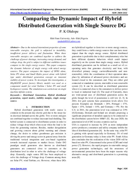 Pdf Comparing The Dynamic Impact Of Hybrid Distributed Generation With Single Source Dg Paul