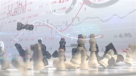 Animation Of Graphs Processing Data Over Chess Pieces Falling On Board Stock Video Video Of