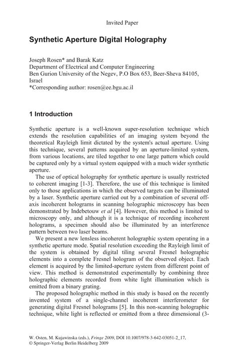 Pdf Synthetic Aperture Digital Holography