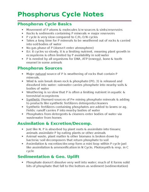Phosphorus Cycle Notes Phosphorus Cycle Notes Phosphorus Cycle Basics