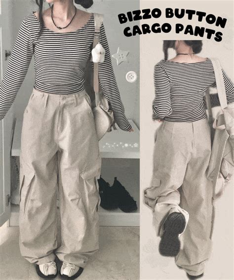 2단 허리조절빅카고 빈티지 비조 버튼 핀턱 빅카고 로우라이즈 와이드 롱팬츠 오버핏 에이블리