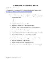 MLA Practice Exercise Doc MLA Worksheet Practice Works Cited Page Part One Basic Formatting