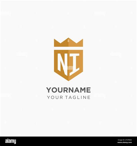 Monogram Ni Logo With Geometric Shield And Crown Luxury Elegant Monogram Ni Logo With Geometric Shield And Crown Luxury Elegant