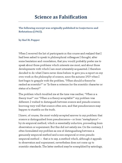 Popper Karl Science As Falsification Pdf Falsifiability Pseudoscience