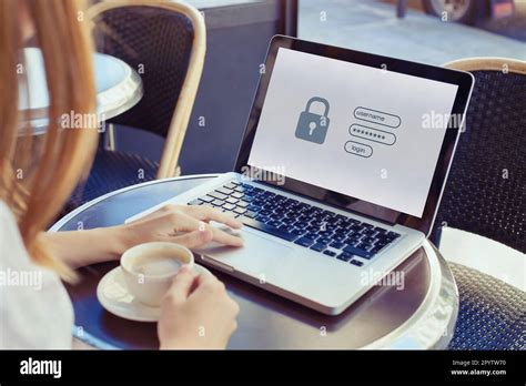 data protection and internet security concept woman user typing password on computer for