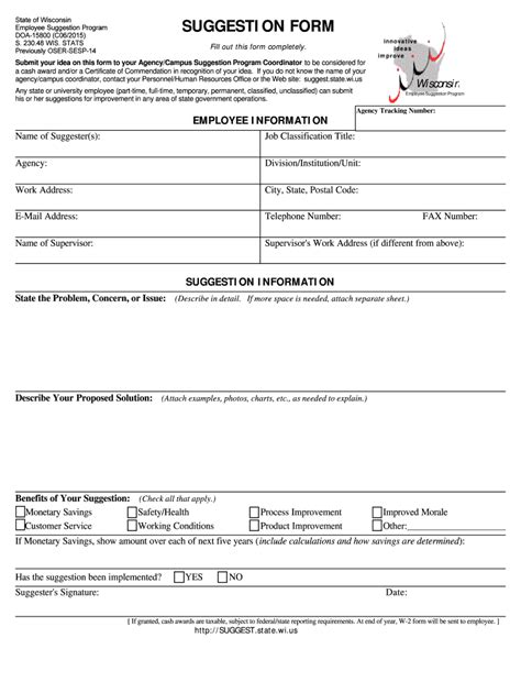 Fillable Online Suggestion Form Fax Email Print Pdffiller