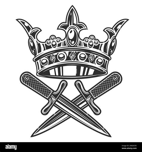 Gangster King Crown With Crossed Knife In Vintage Monochrome Style