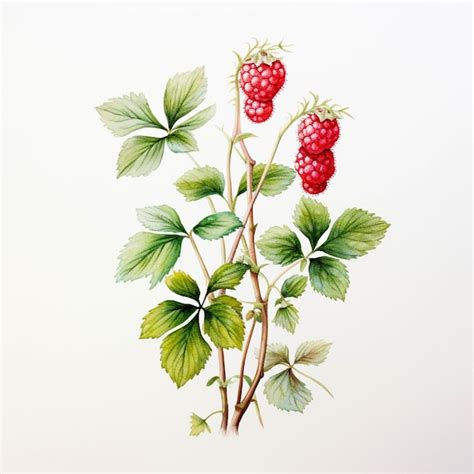 Premium AI Image There Is A Painting Of A Raspberry Plant With Green Leaves Generative Ai