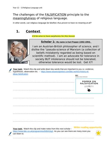 Aqa Falsification Principle Notes And Workbook Teaching Resources