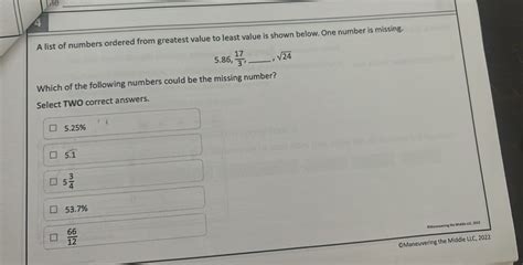 Solved E 4 A List Of Numbers Ordered From Greatest Value To Least