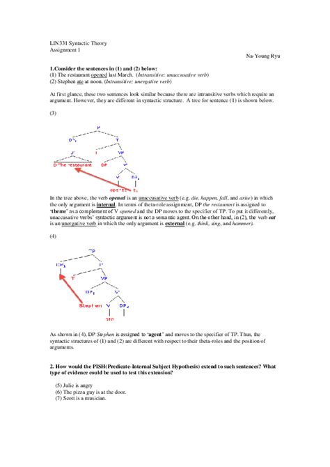 Doc Lin331 Syntactic Theory Assignment 1 Na Young Ryu Na Young Ryu