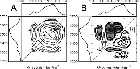 two dimensional a synchronous and b asynchronous correlation spectra of