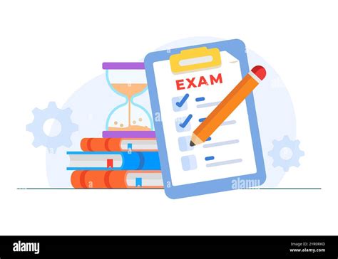 Exam Concept With A Checklist Books Timer Hourglass Pencil Vector