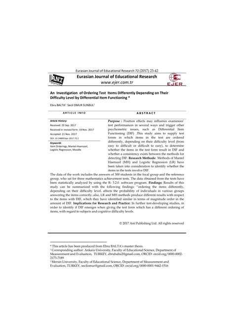 PDF An Investigation Of Ordering Test Items Differently Depending On Their Difficulty Level By