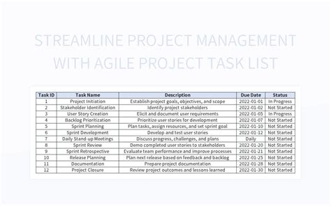 streamline project management with agile project task list excel