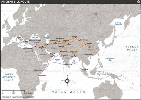 Ancient Silk Route Map Historical Trade Routes Connecting East And West