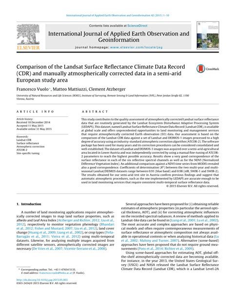 Pdf Comparison Of The Landsat Surface Reflectance Climate Data Record Cdr And Manually
