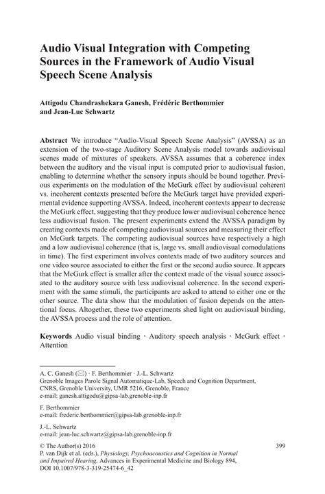 PDF Audio Visual Integration With Competing Sources In The Framework Of Audio Visual Speech
