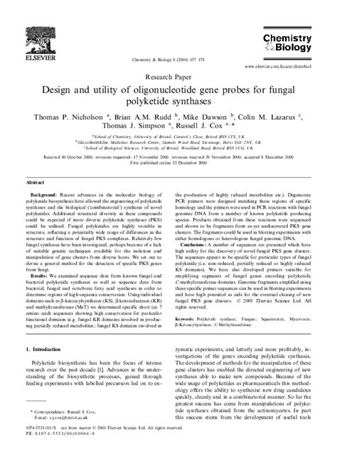 Pdf Design And Utility Of Oligonucleotide Gene Probes For Fungal Polyketide Synthases