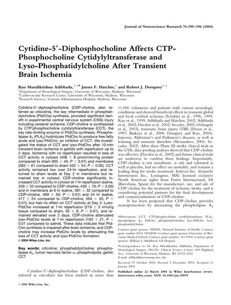 Pdf Cdp Choline Affects Ctp Phosphocholine Cytidylyltransferase And Lyso Phosphatidyl