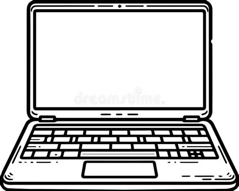Black Line Art Laptop Electronic Device Hand Drawn Illustration Stock