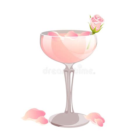 Cocktail With A Rosepink Cocktail Decorated With Rose Petals Stock
