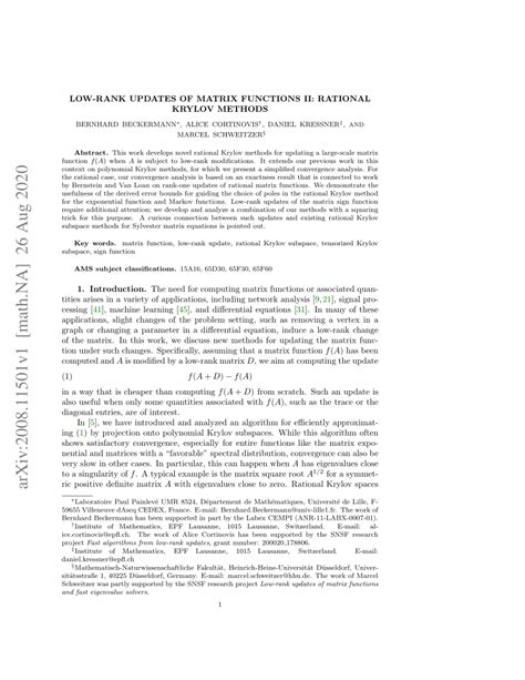 Pdf Low Rank Updates Of Matrix Functions Ii Rational Krylov Methods