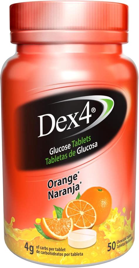 Dex4 Glucose Tablets Orange 50 Count Bottle Each Tablet