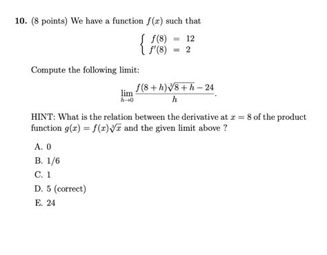 Solved 10 8 Points We Have A Function F X Such That
