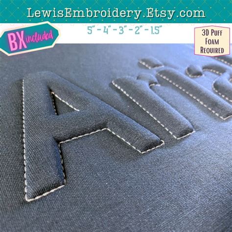Embossed Puff Embroidery Font Etsy