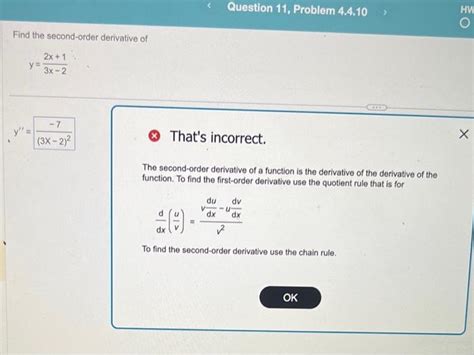 Solved Find The Second Order Derivative Of Y3x−22x1