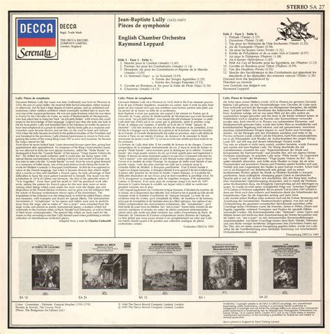 Leppard Raymond Lully Pièces De Symphonie Decca Sa 27 1968