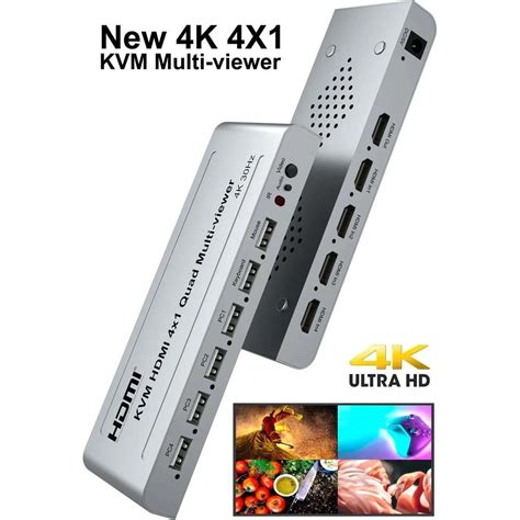 4K USB KVM 4x1 HDMI Multi Viewer 4x1 Quad Multiviewer 4 In 1 Out Seamless Switcher PC To TV