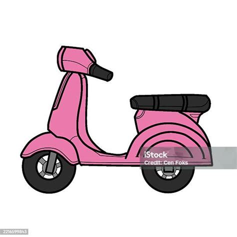흰색 배경에 핑크 베스파 스쿠터 벡터 그림 손으로 그린 클래식 핑크 스쿠터 벡터 일러스트 레이 션 교통수단에 대한 스톡 벡터 아트 및 기타 이미지 Istock