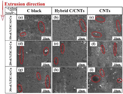 Sem Micrographs Of The Extruded Tical Cu Nanocomposites Fabricated By Download Scientific